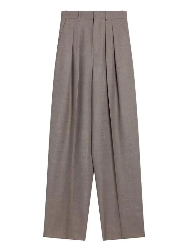 Saint Laurent Wide Taupe Beige Wool Trousers - Cream