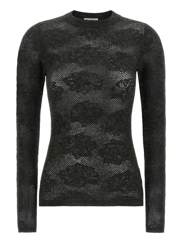 Brunello Cucinelli Flower Lace Sweater - Gray