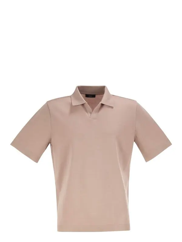 Herno Cotton Jersey Polo Shirt With Open Collar - Pink