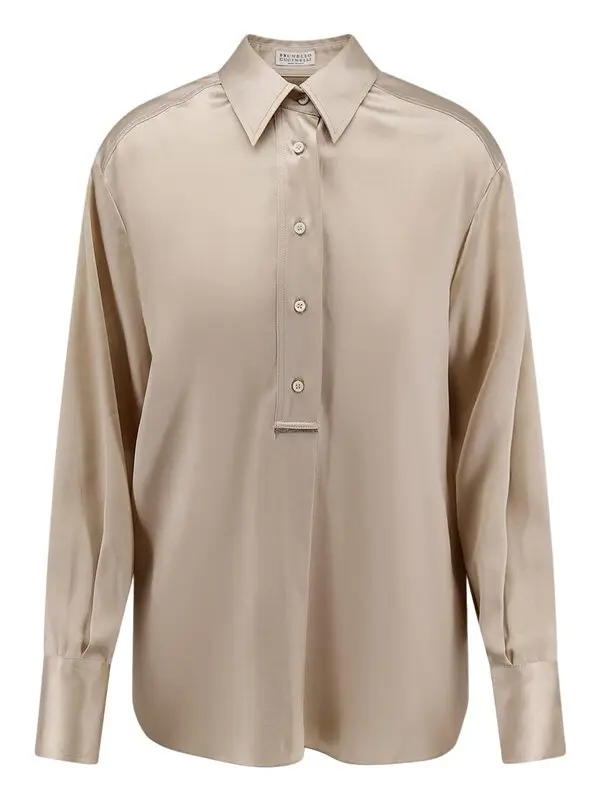 Brunello Cucinelli Silk Shirt With Monili Detail - Cream