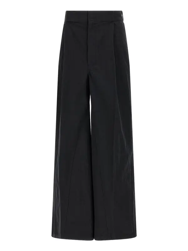 MAISON MARGIELA Cotton Blend Wide Straight Leg Trousers - Black