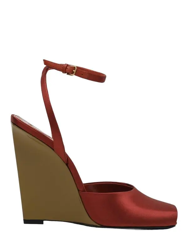 Saint Laurent Zeppe La Scandale In Satin Rust Color - Brown
