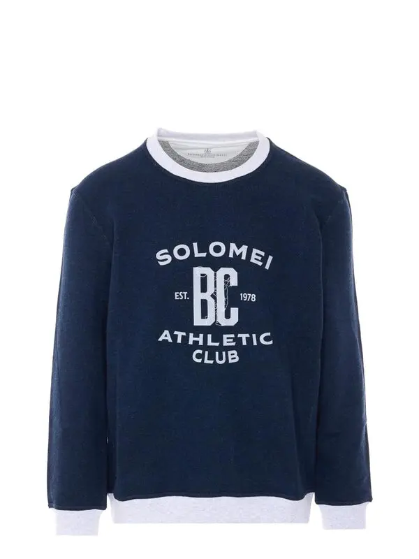 Brunello Cucinelli Melange Sweatshirt And Linen Topwear With Print - Blue
