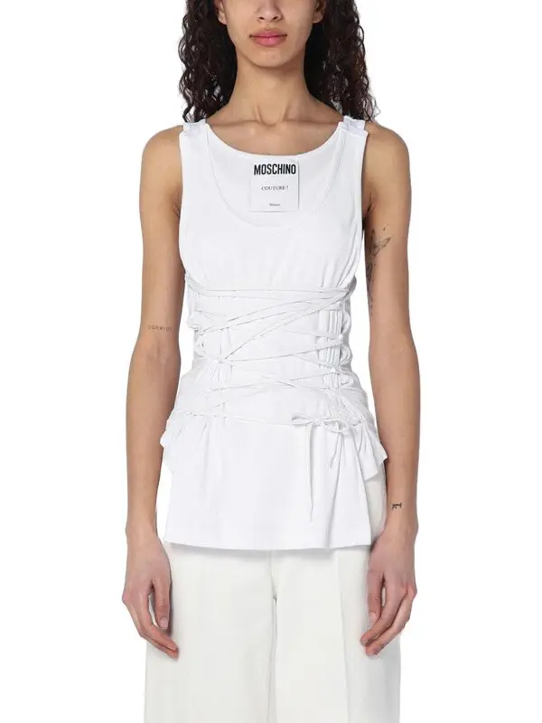 Moschino Tank Top In Cotton With Laces - White