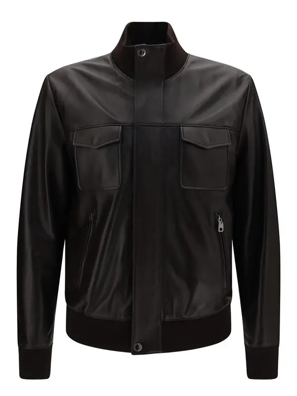 Dolce & Gabbana Lambskin Bomber Jacket - Brown