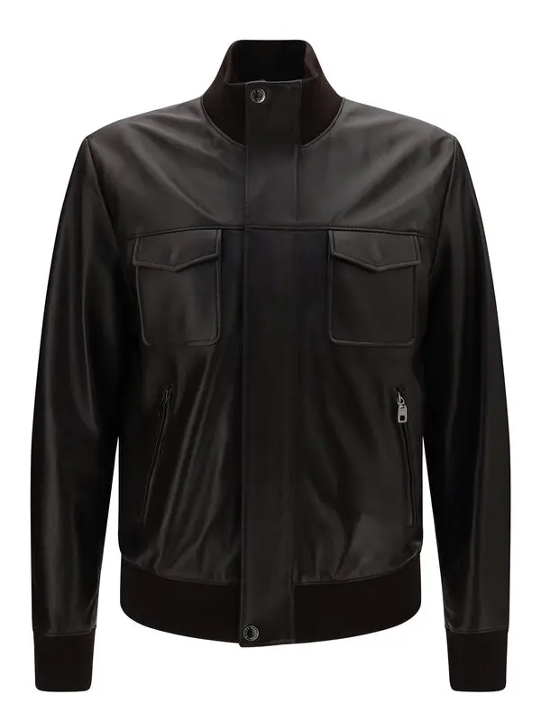 Dolce & Gabbana Lambskin Bomber Jacket - Brown