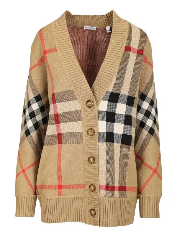 Burberry Check Wool Blend Cardigan - Cream