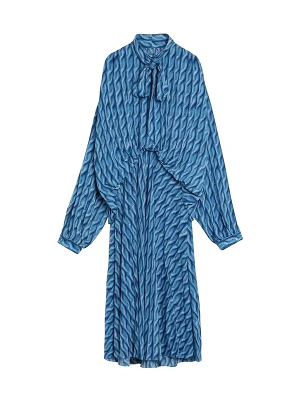 Balenciaga Printed Silk Midi Dress With Bow Detail - Blue