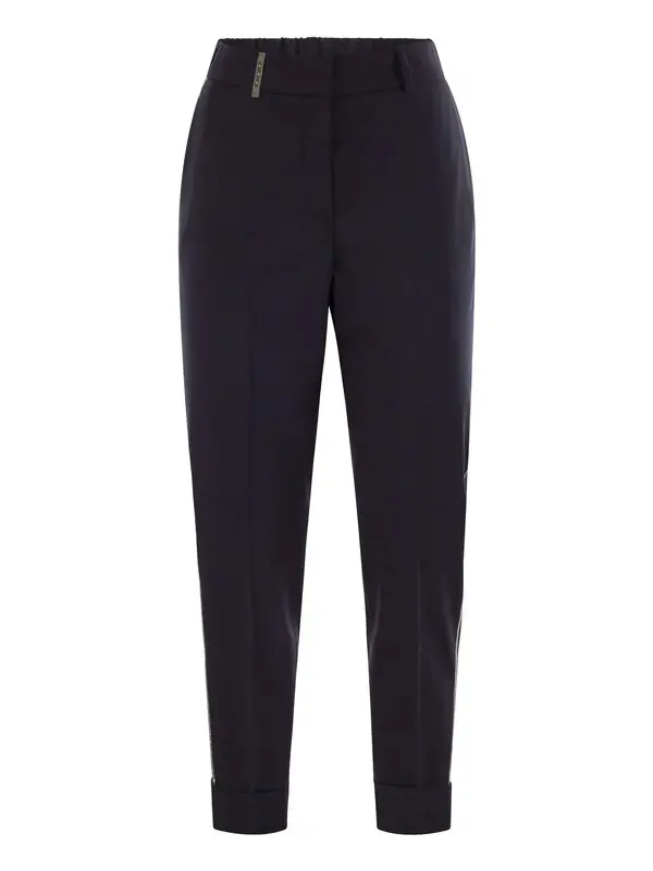 Peserico Virgin Wool Blend Trousers With Jewellery - Blue