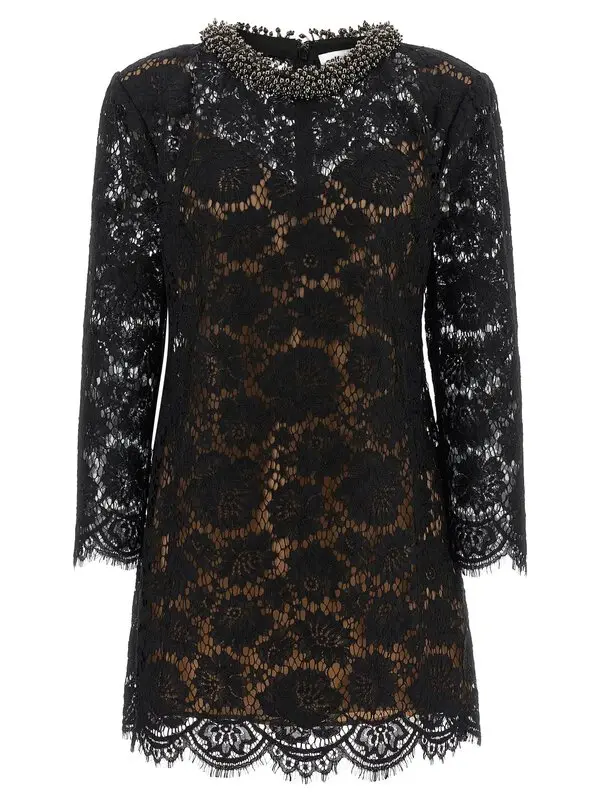 SELF-PORTRAIT Lace Dress With Jewel Collar - Black