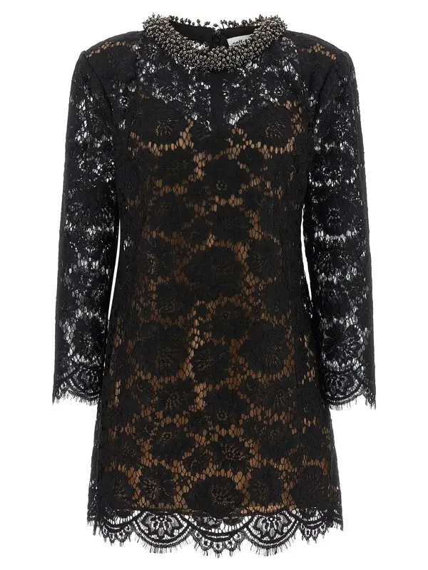 SELF-PORTRAIT Jewel Collar Lace Dress - Black