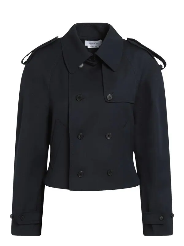 Alexander McQueen Short Double-breasted Wool Jacket - Blue