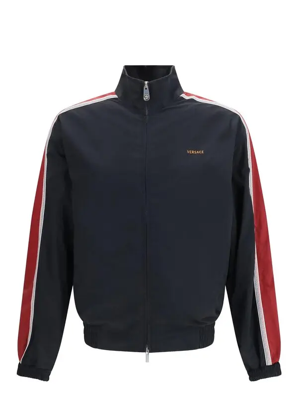 Versace Nylon Blouson Jacket With Embroidered Logo - Black