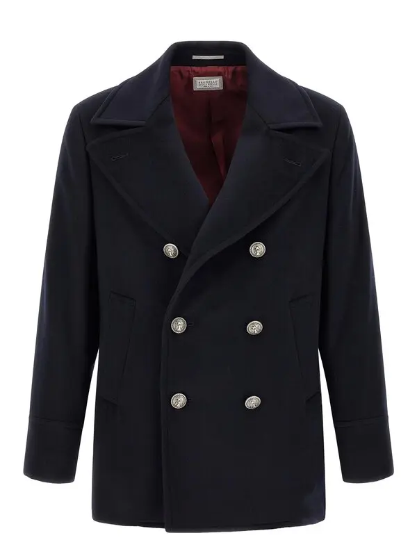 Brunello Cucinelli Virgin Wool Double-breasted Pea Coat - Blue