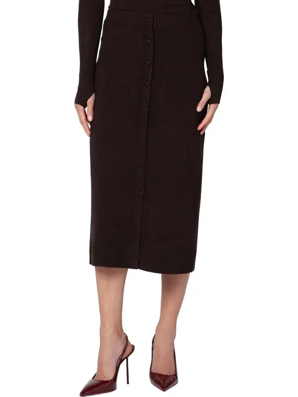 Victoria Beckham Midi Skirt In Wool Blend - Brown