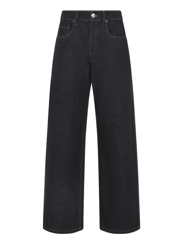 Brunello Cucinelli Wide Leg Cotton Jeans - Black