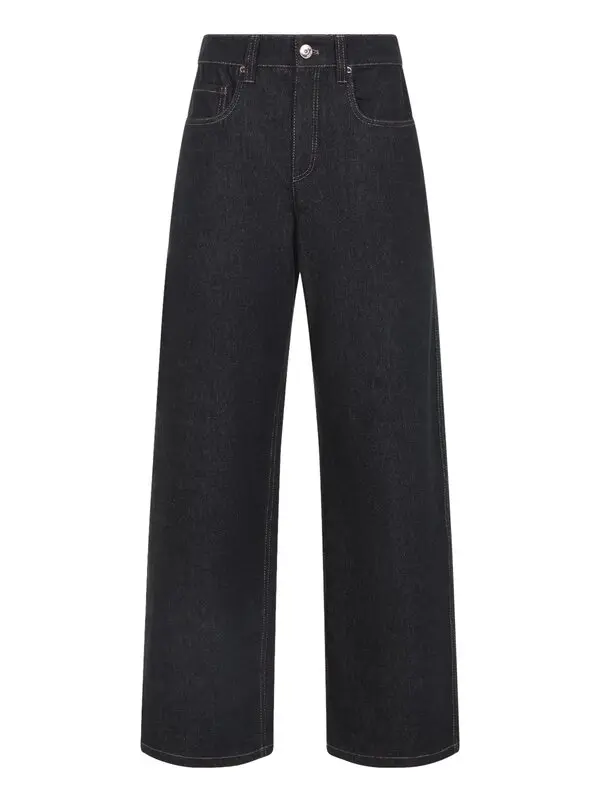Brunello Cucinelli Wide Leg Cotton Jeans - Black