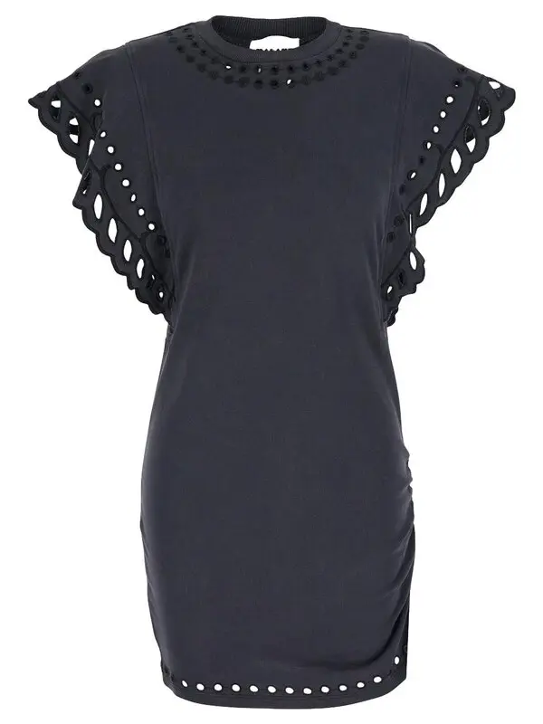 Isabel Marant Étoile Orlane' Dress With Round Neck And Sangallo Details In Cotton For - Black