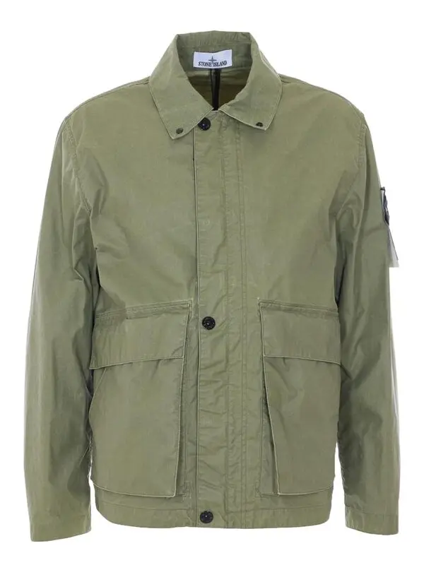 Stone Island Waxed Pigment Cotton Tela Logo Jacket - Green