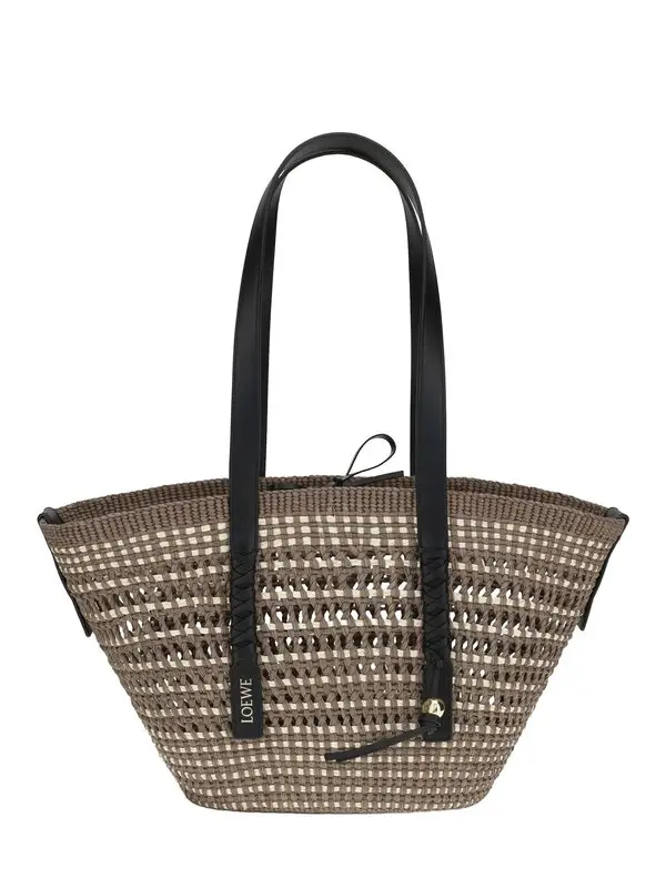 Loewe Braid Basket Shoulder Bag In Iraca Palm And Calfskin - Brown