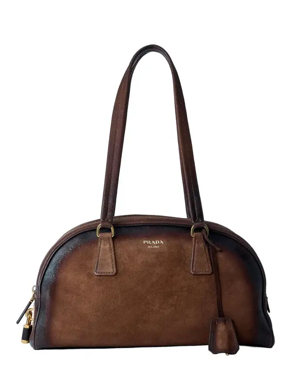 Prada Bowling Medium Suede Handbag - Brown