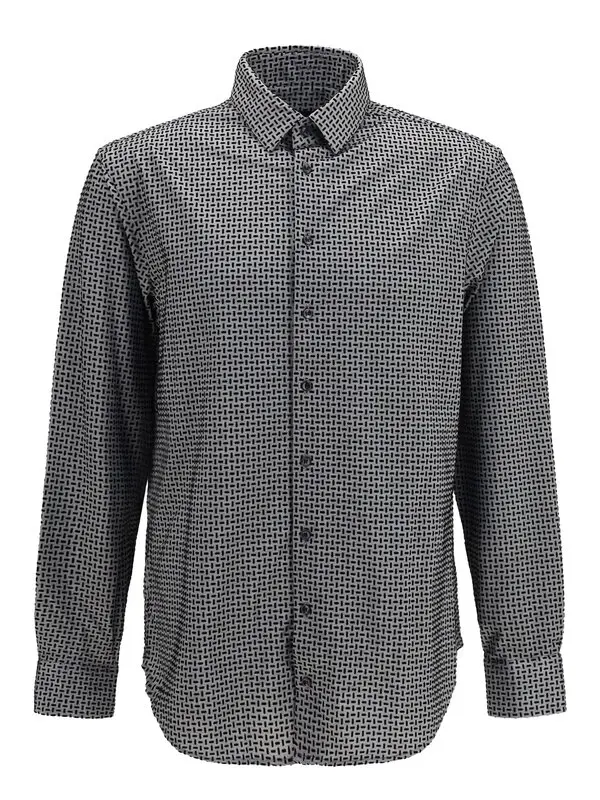 Giorgio Armani Cotton Shirt With Geometric Flock Print - Gray