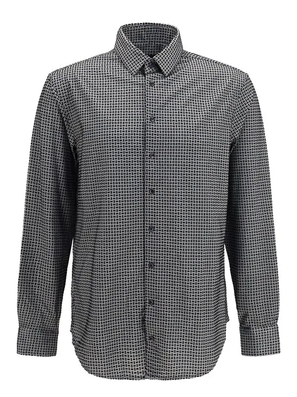 Giorgio Armani Cotton Shirt With Geometric Flock Print - Gray