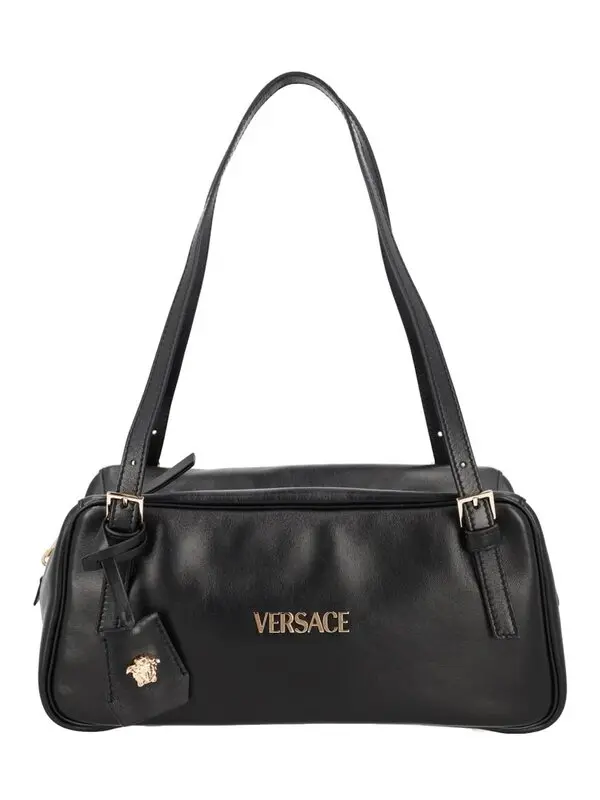 Versace Lamb Skin Tag Shoulder Bag - Black