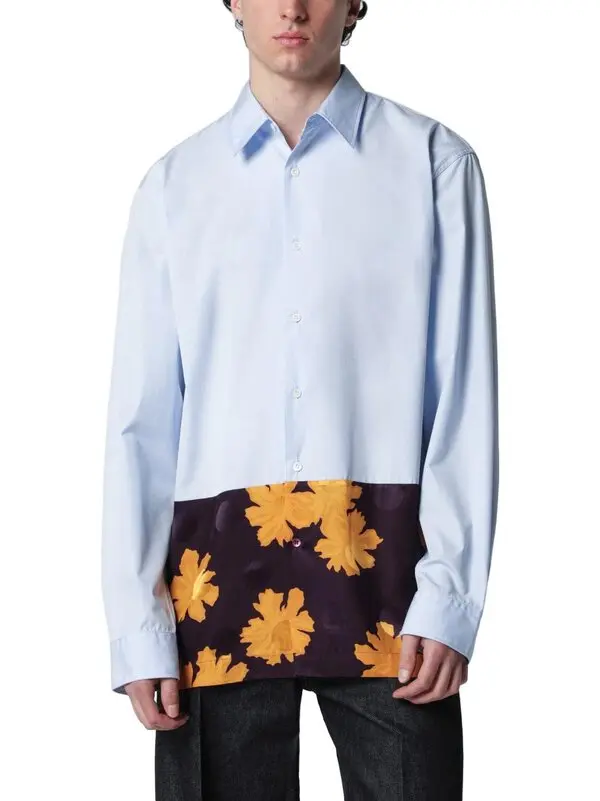 Dries Van Noten Light Shirt With Floral Insert - Blue