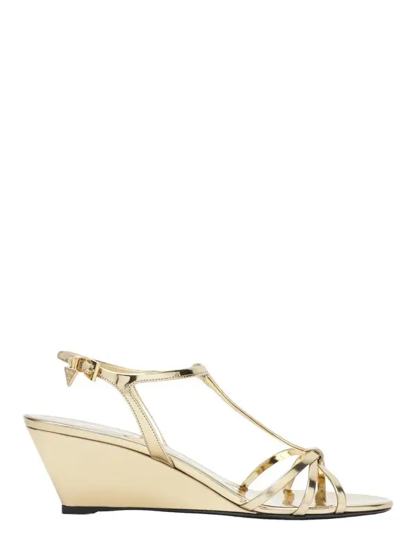 Prada Leather Wedge Sandals - Silver