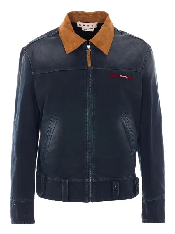 Marni Canvas Jacket With Contrasting Collar And Logo - Blue