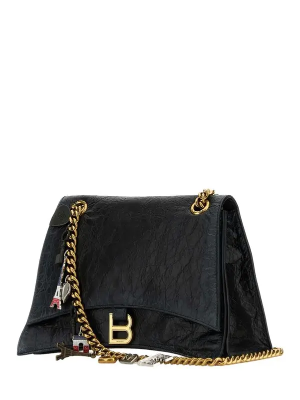 Balenciaga Leather Medium Crush Chain Shoulder Bag - Black