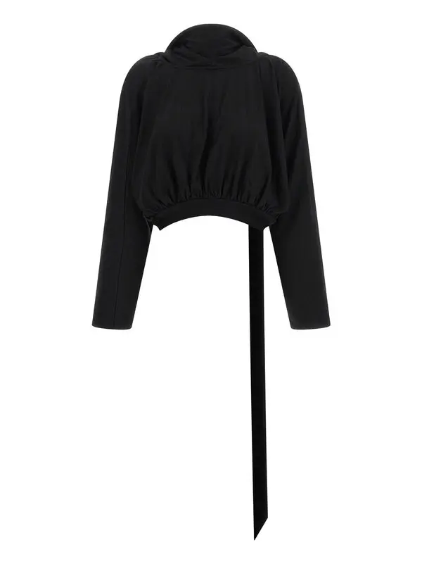 Rick Owens Cropped Hooded Top' Long Sleeve Sweater - Black