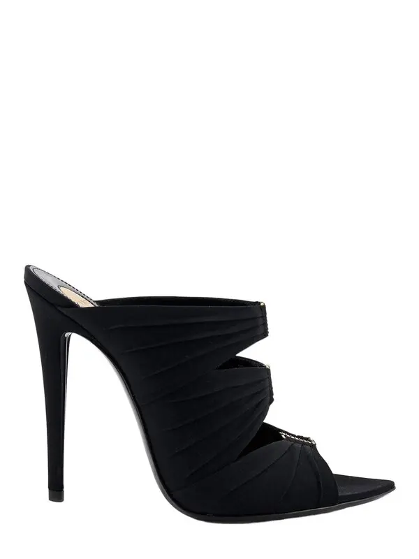 Saint Laurent Emilie Satin Sandals With Rhinestone Logo Detail - Multicolor