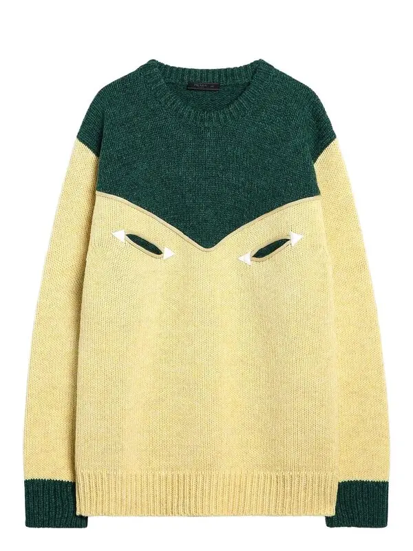 Prada Cream And Emerald Green Wool Sweater - Multicolor