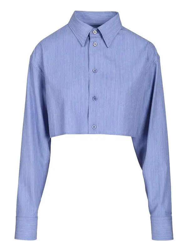 Balenciaga Cropped Wool And Silk Blend Shirt - Blue