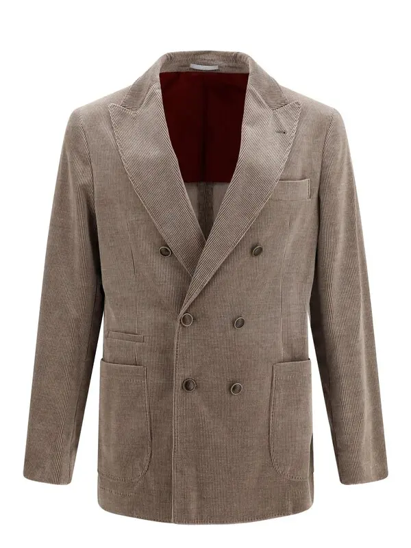 Brunello Cucinelli Double-breasted Corduroy Jacket - Gray