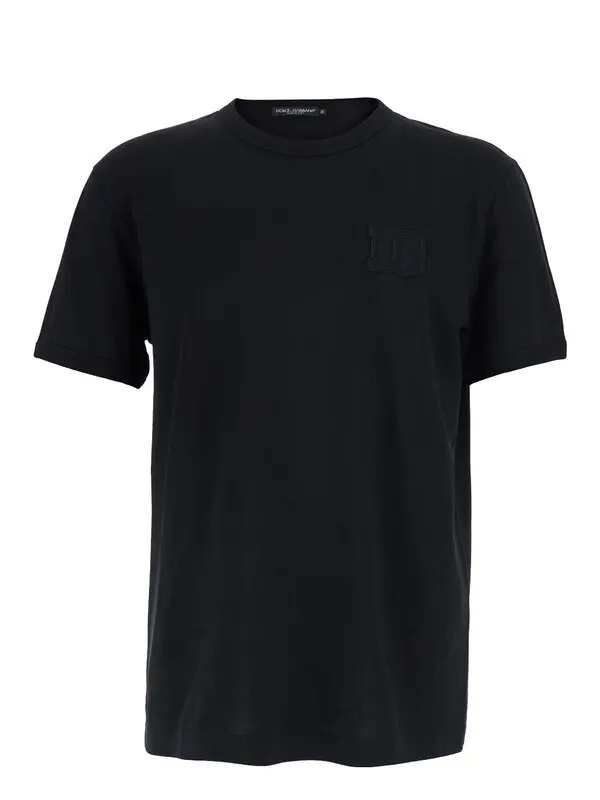 Dolce & Gabbana Crew Neck T-shirt With Logo On The Front In Cotton For - Black