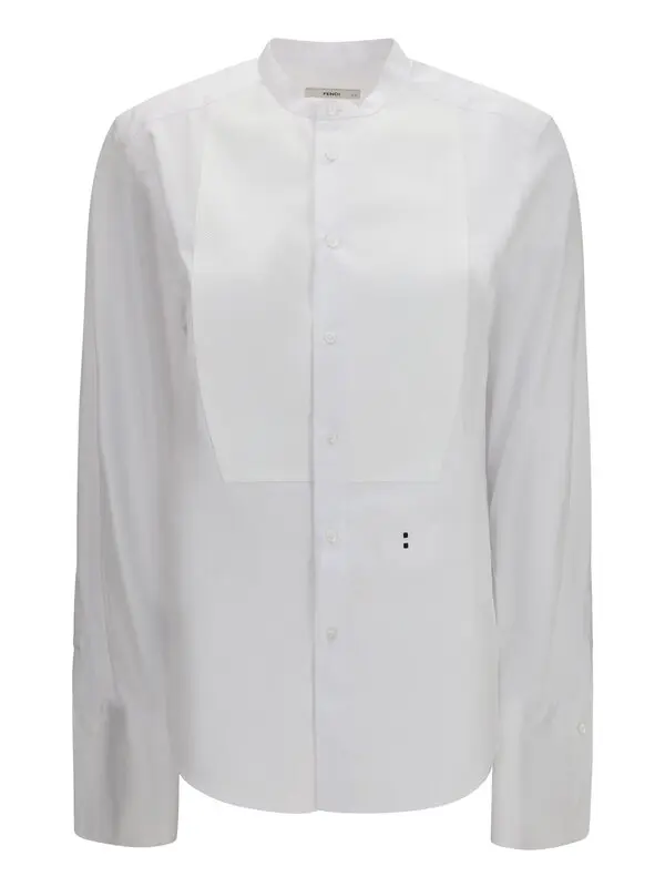 Fendi Cotton Poplin Mandarin Collar Shirt - White