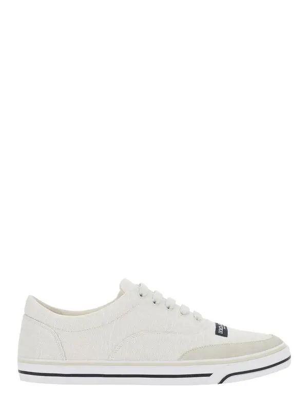 Dolce & Gabbana Beige Low Top Sneakers With Logo Patch On The Front In Canvas For - Multicolor
