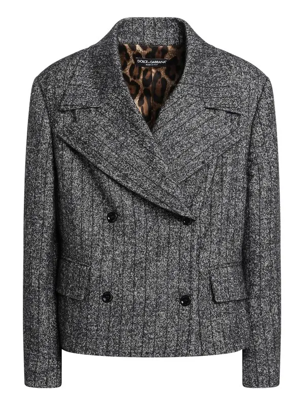 Dolce & Gabbana Wool Blend Striped Short Jacket - Gray