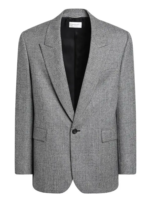 Saint Laurent Prince Of Wales Check Wool Jacket - Black