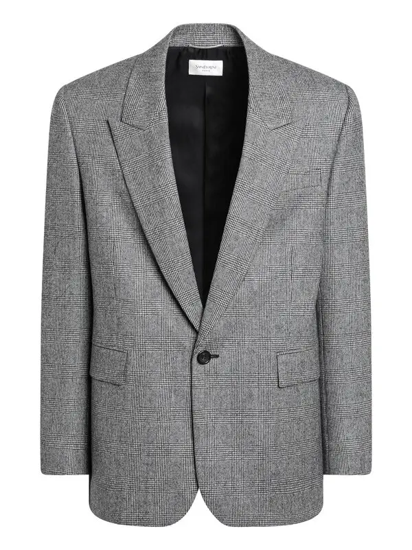 Saint Laurent Prince Of Wales Check Wool Jacket - Black