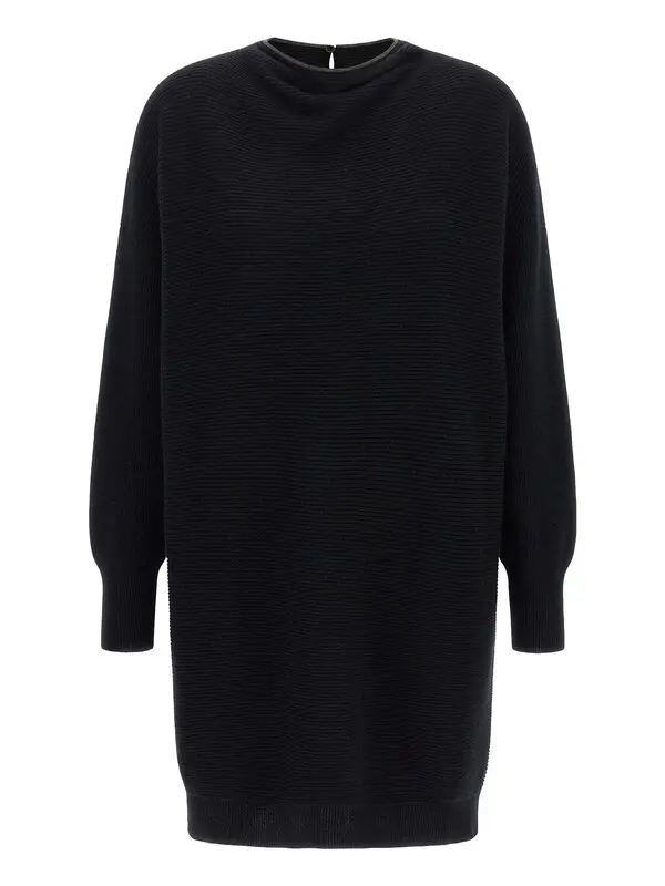 Brunello Cucinelli Ribbed Knit Mini Dress - Black