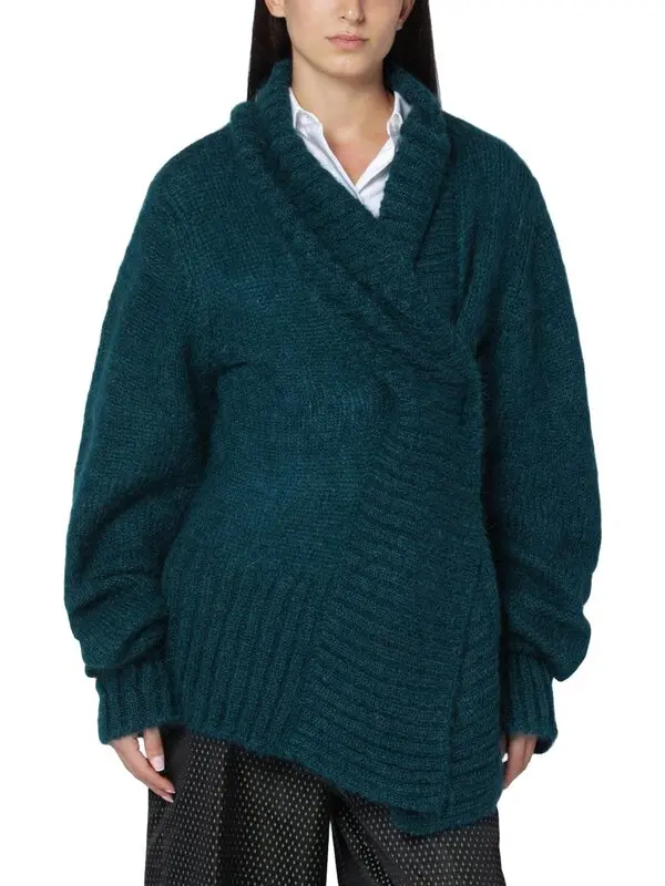 Dries Van Noten Oversized Petroleum Green Mohair-blend Sweater - Multicolor