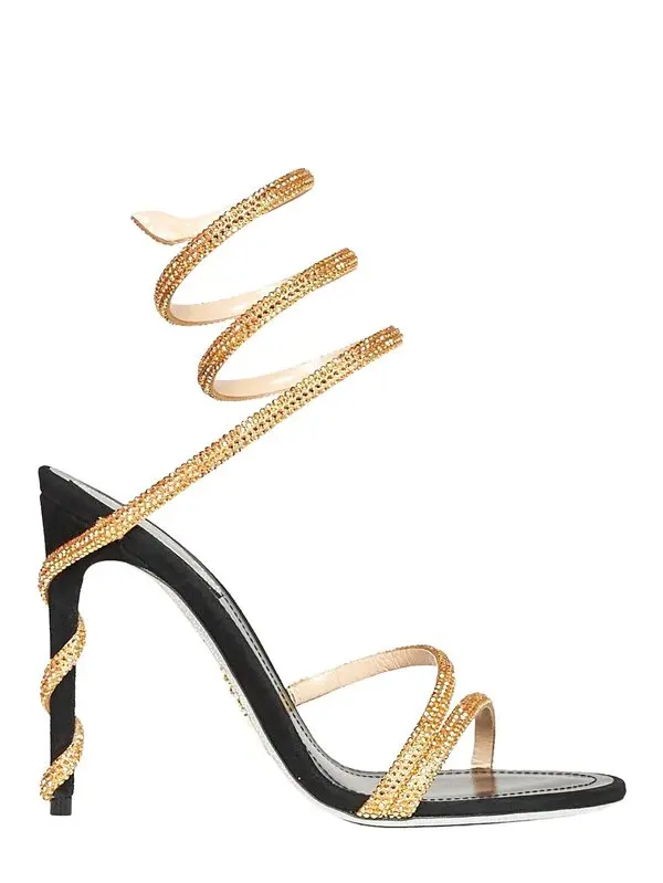 Rene Caovilla Black And Gold Margot 105 Crystal Sandals - Multicolor