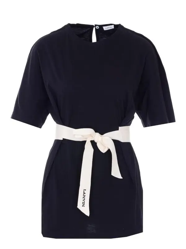 LANVIN Belted Cotton And Silk T-shirt - Black