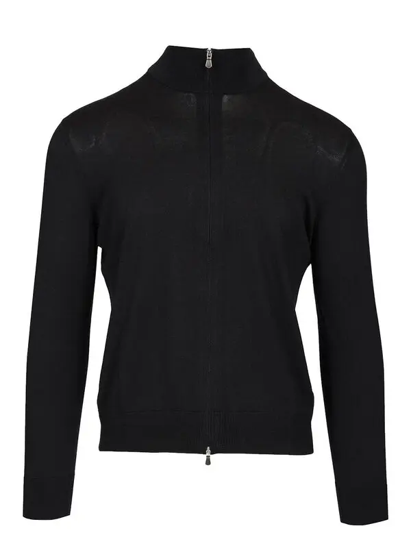 Tagliatore Cotton And Silk High Neck Zip Sweater - Blue