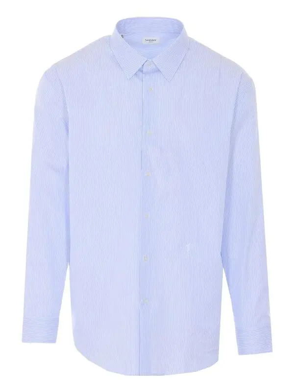Saint Laurent Striped Cassandre Shirt - Blue