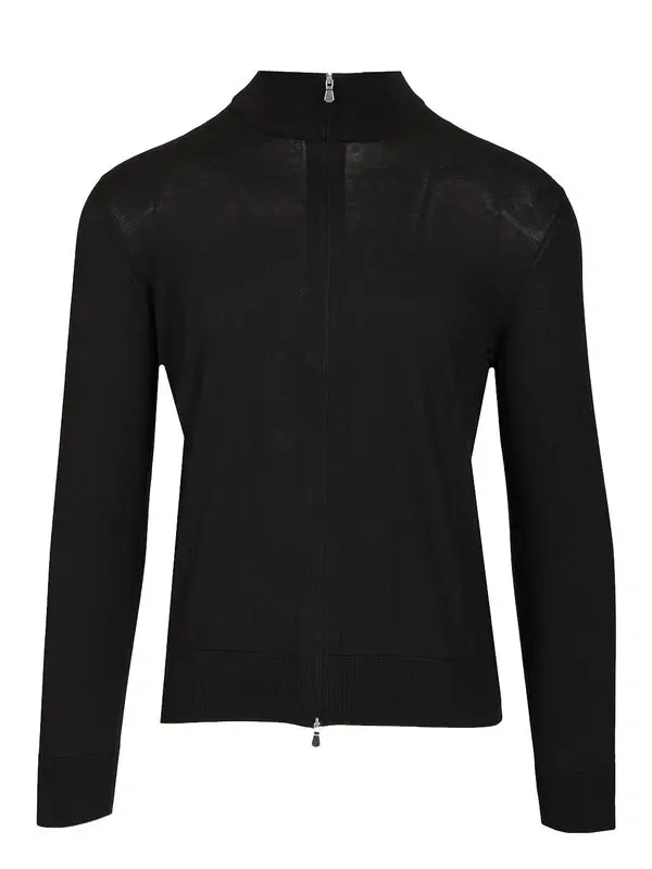 Tagliatore Cotton And Silk High Neck Zip Sweater - Black